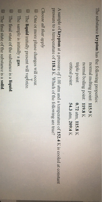 Solved The substance krypton has the following properties: | Chegg.com