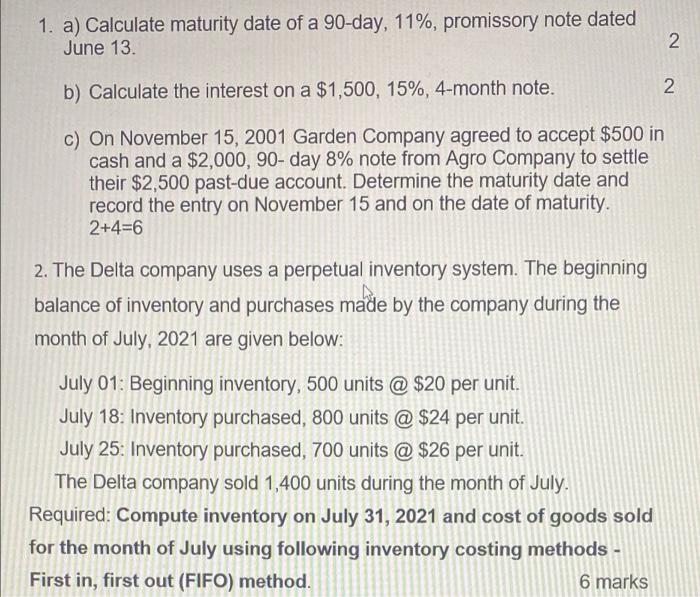 Solved 1. a) Calculate maturity date of a 90-day, 11%, | Chegg.com