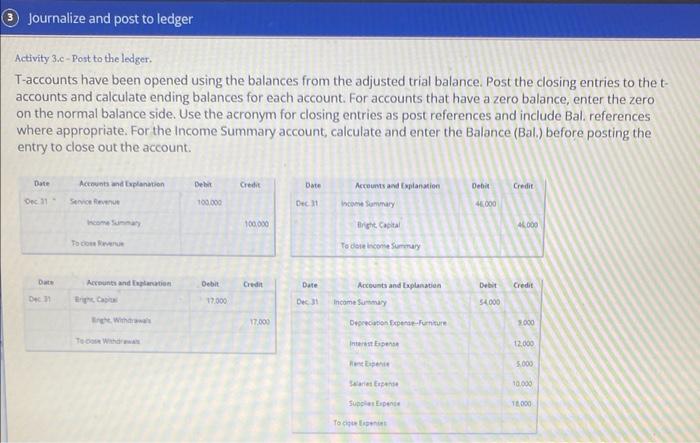 Solved Activity 3.c-Post to the ledger. T-accounts have been | Chegg.com