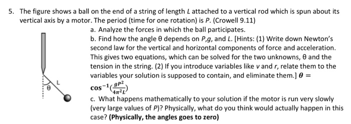 Solved 5. The figure shows a ball on the end of a string of | Chegg.com