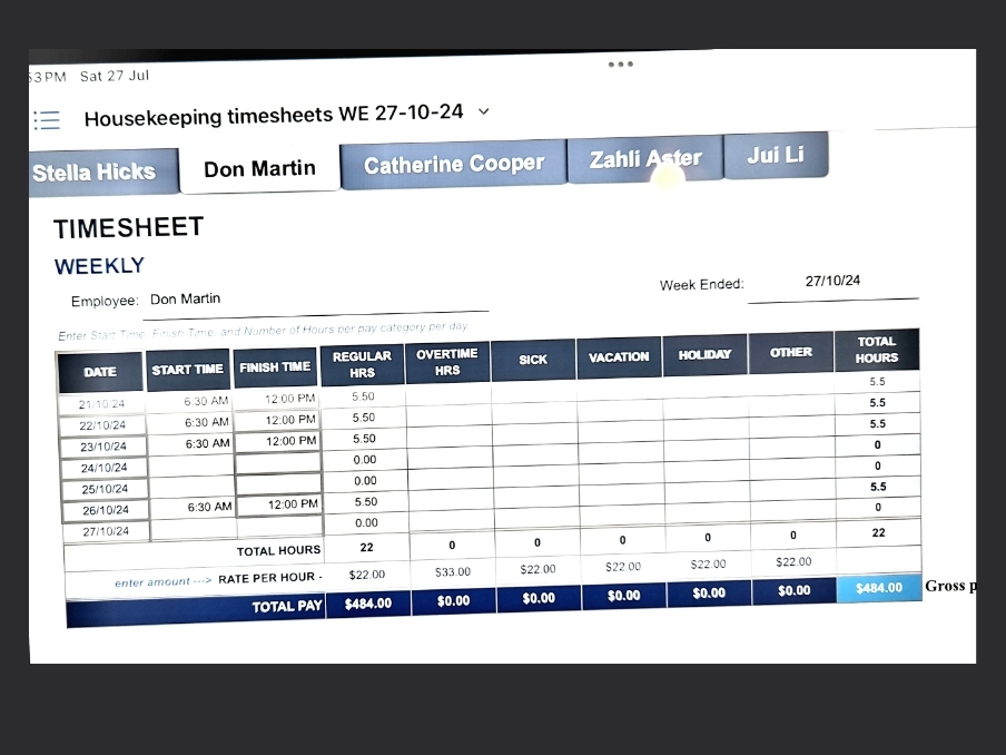 Solved 3 ﻿PM Sat 27 ﻿Jul:≡Housekeeping timesheets WE | Chegg.com