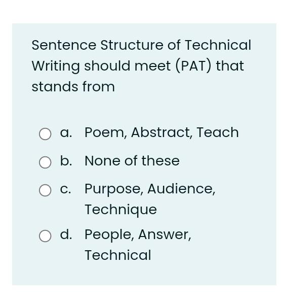 Solved Sentence Structure of Technical Writing should meet | Chegg.com