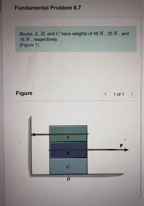 Solved Fundamental Problem 8.7 Blocks A, B, and have weights | Chegg.com