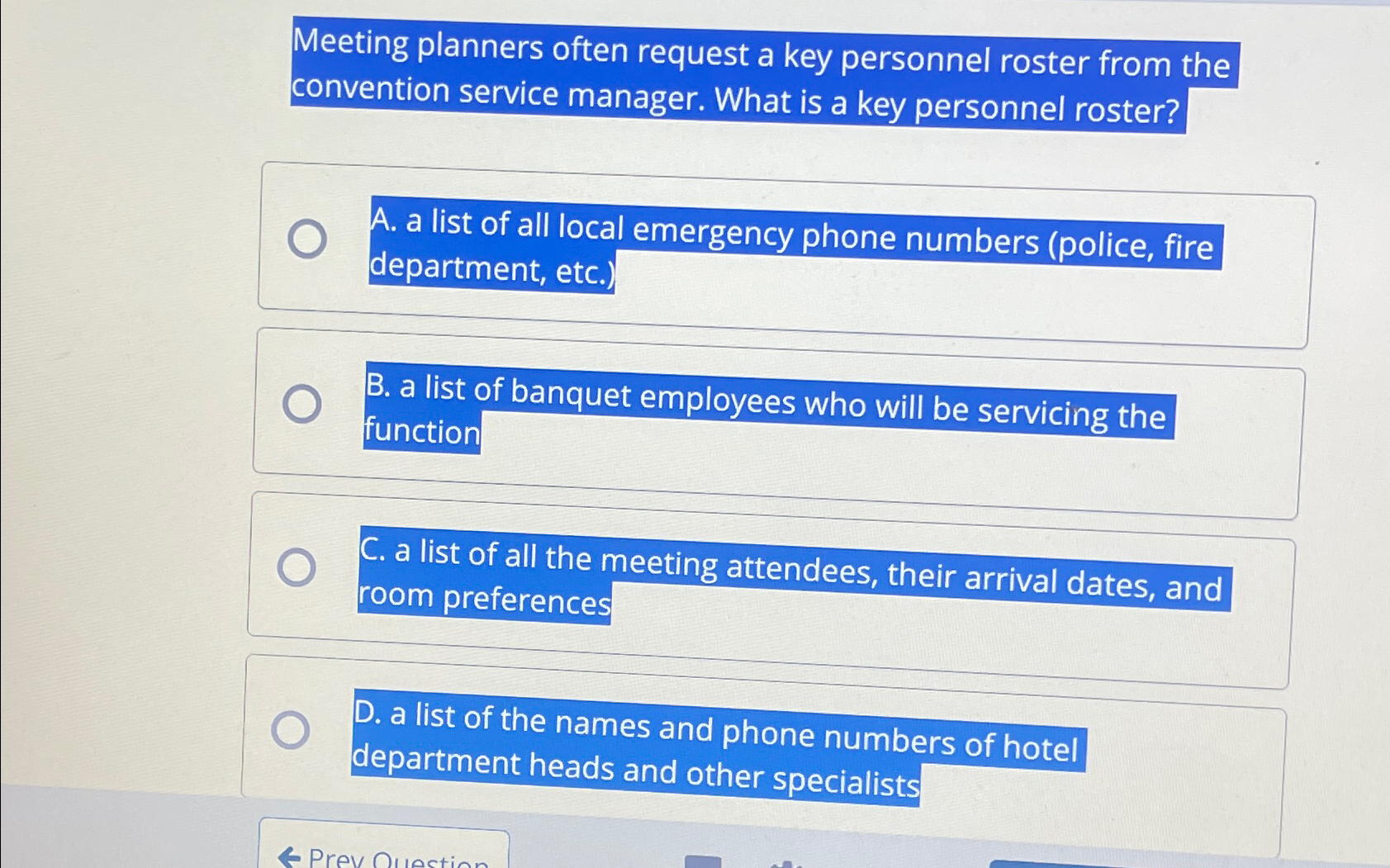 Solved Meeting planners often request a key personnel roster | Chegg.com