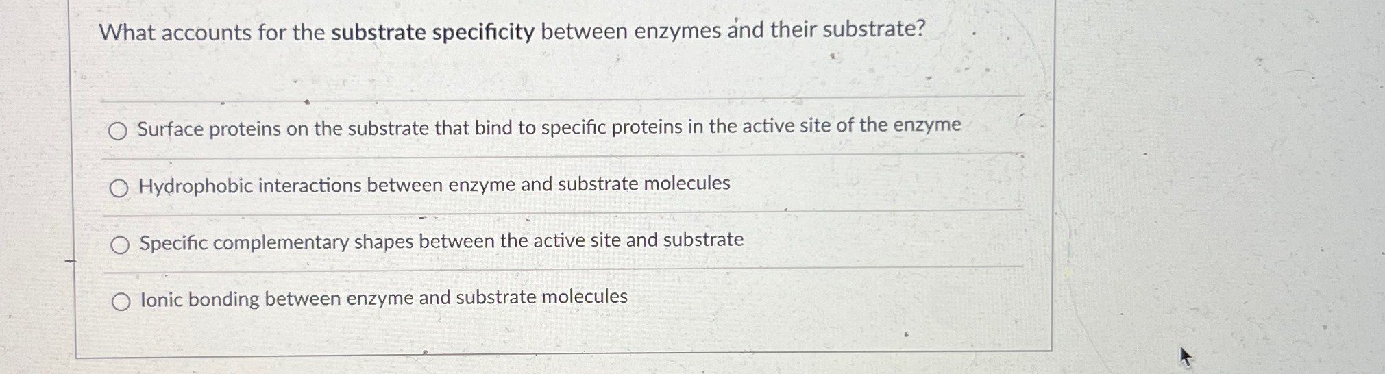 Solved What accounts for the substrate specificity between | Chegg.com