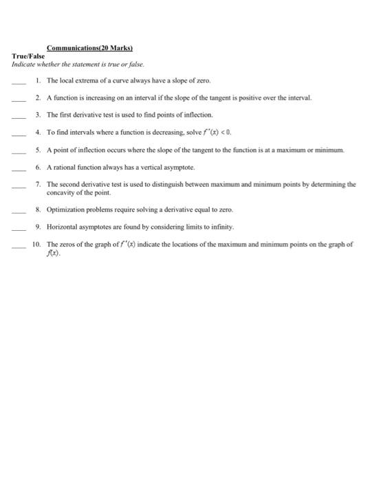 Solved Communications(20 Marks) True/False Indicate whether | Chegg.com