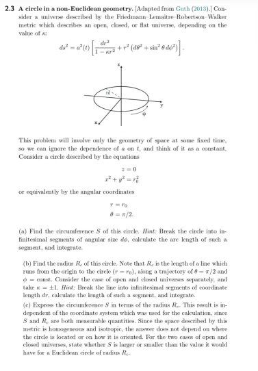 Solved 2.3 ﻿A circle in a non-Euclidean geometry. [Adapted | Chegg.com