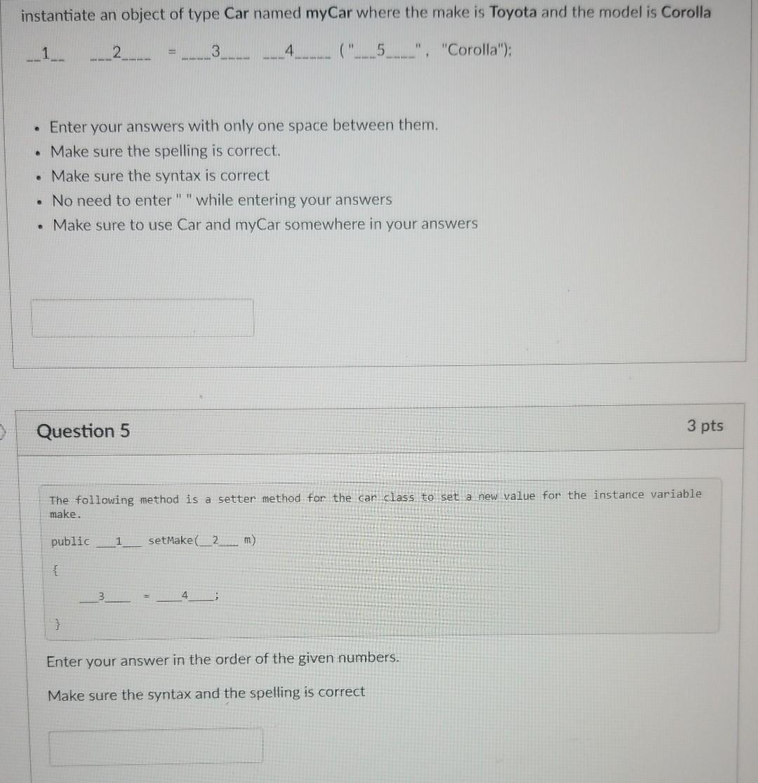 Solved instantiate an object of type Car named myCar where | Chegg.com