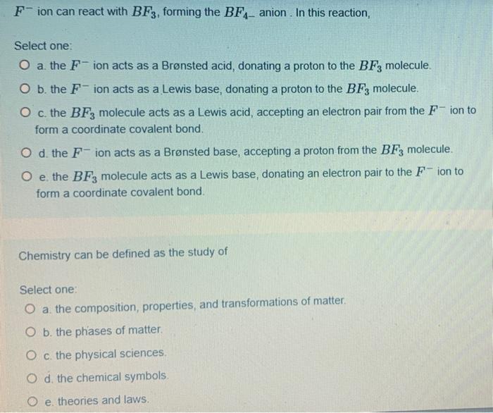 Solved F-ion can react with BF3, forming the BF4- anion. In | Chegg.com