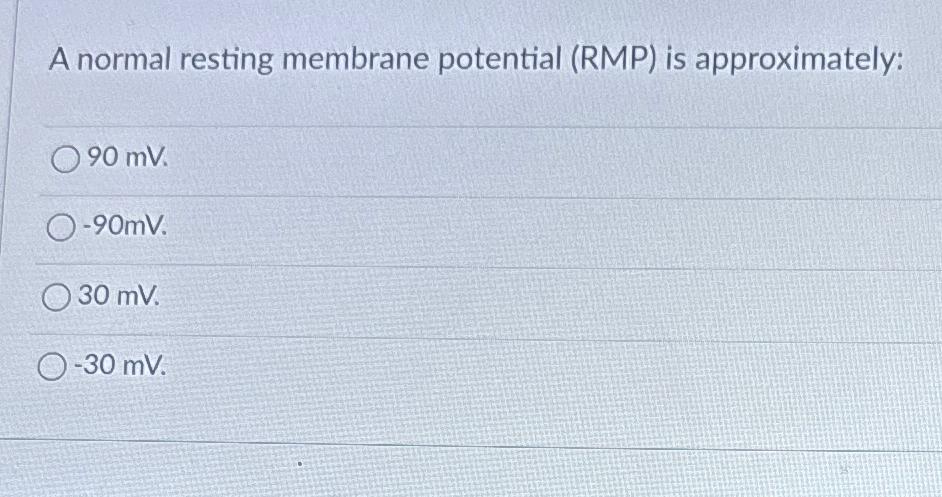 Solved A normal resting membrane potential (RMP) ﻿is | Chegg.com