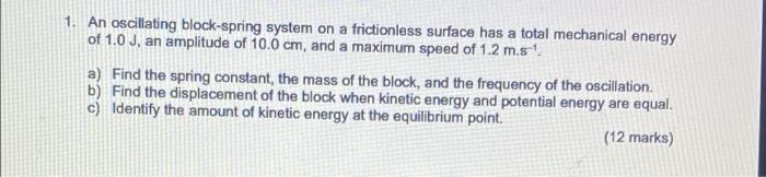 Solved 1. An oscillating block-spring system on a | Chegg.com