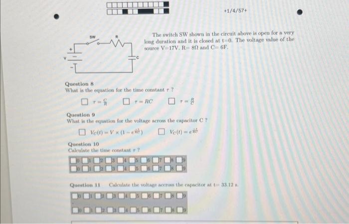 Solved The switch SW shown in the circuit above is open for | Chegg.com