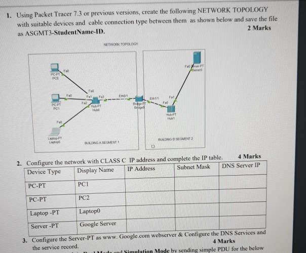 Solved 1. Using Packet Tracer 7.3 or previous versions, | Chegg.com