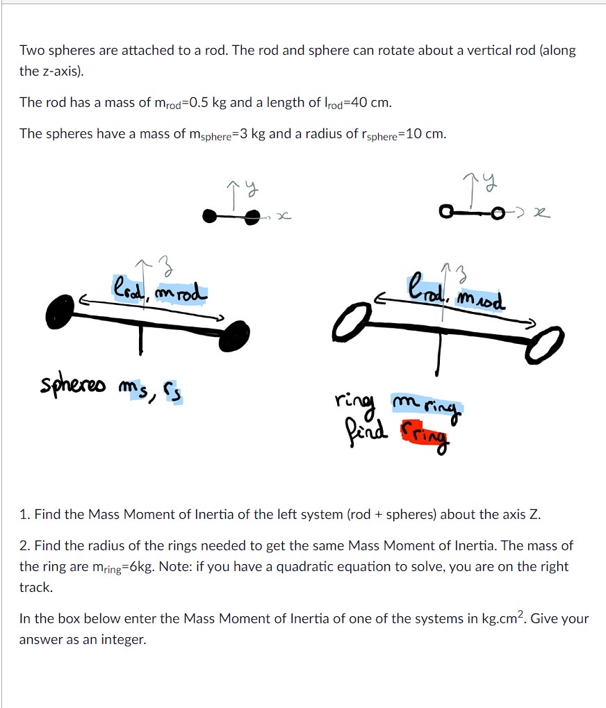 Solved Two spheres are attached to a rod. The rod and sphere | Chegg.com