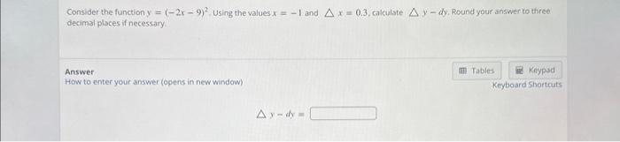 Consider the function y=(−2x−9)2. Using the values | Chegg.com