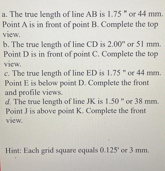 Solved +BH (1) (2)a. The true length of line AB is 1.75 " or | Chegg.com