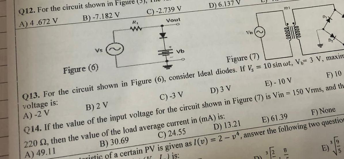 Solved Q13. ﻿For the circuit shown in Figure (6), ﻿consider | Chegg.com