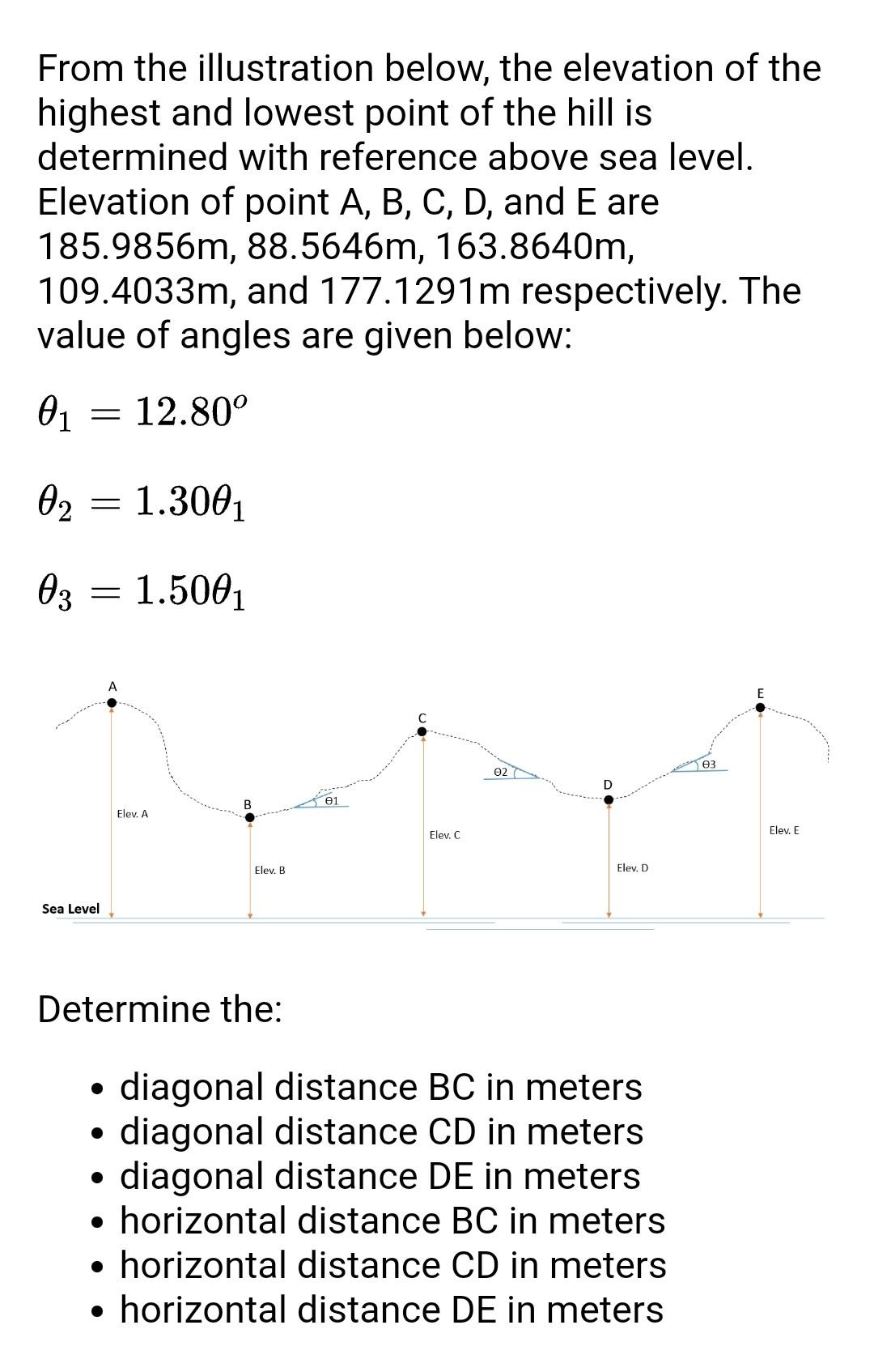 Solved From the illustration below, the elevation of the | Chegg.com
