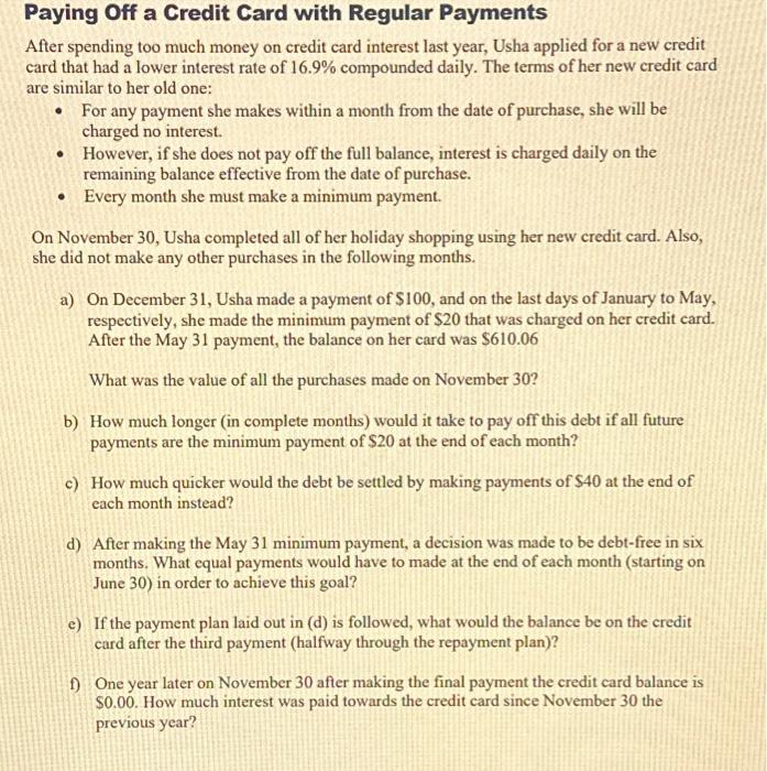 Solved Paying Off a Credit Card with Regular Payments After | Chegg.com