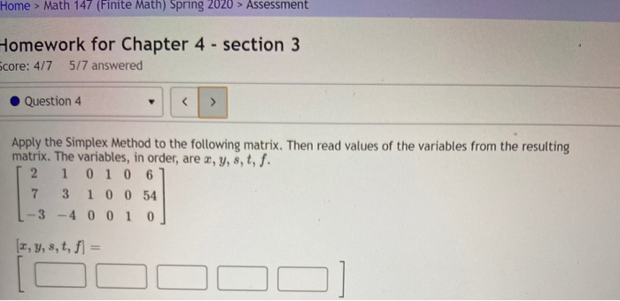 Home > Math 147 (Finite Math) Spring 2020 > | Chegg.com