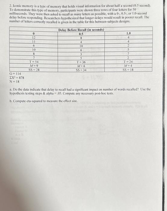 Solved 2. Iconic memory is a type of memory that holds | Chegg.com