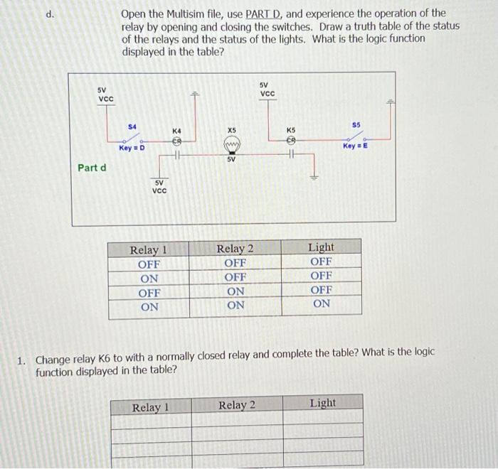 Solved d. Open the Multisim file, use PART D, and experience | Chegg.com