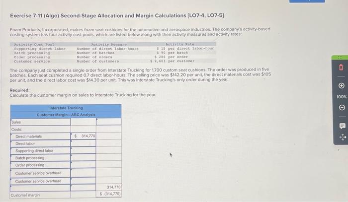 Solved Exercise 7-11 (Algo) Second-Stage Allocation and | Chegg.com
