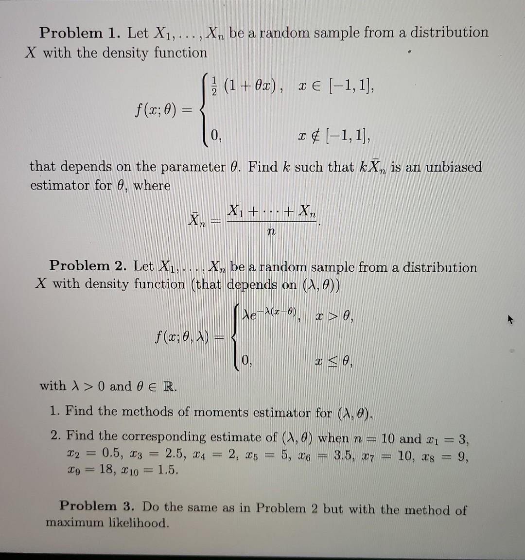 Solved Problem 1. Let X1,…,Xn be a random sample from a | Chegg.com
