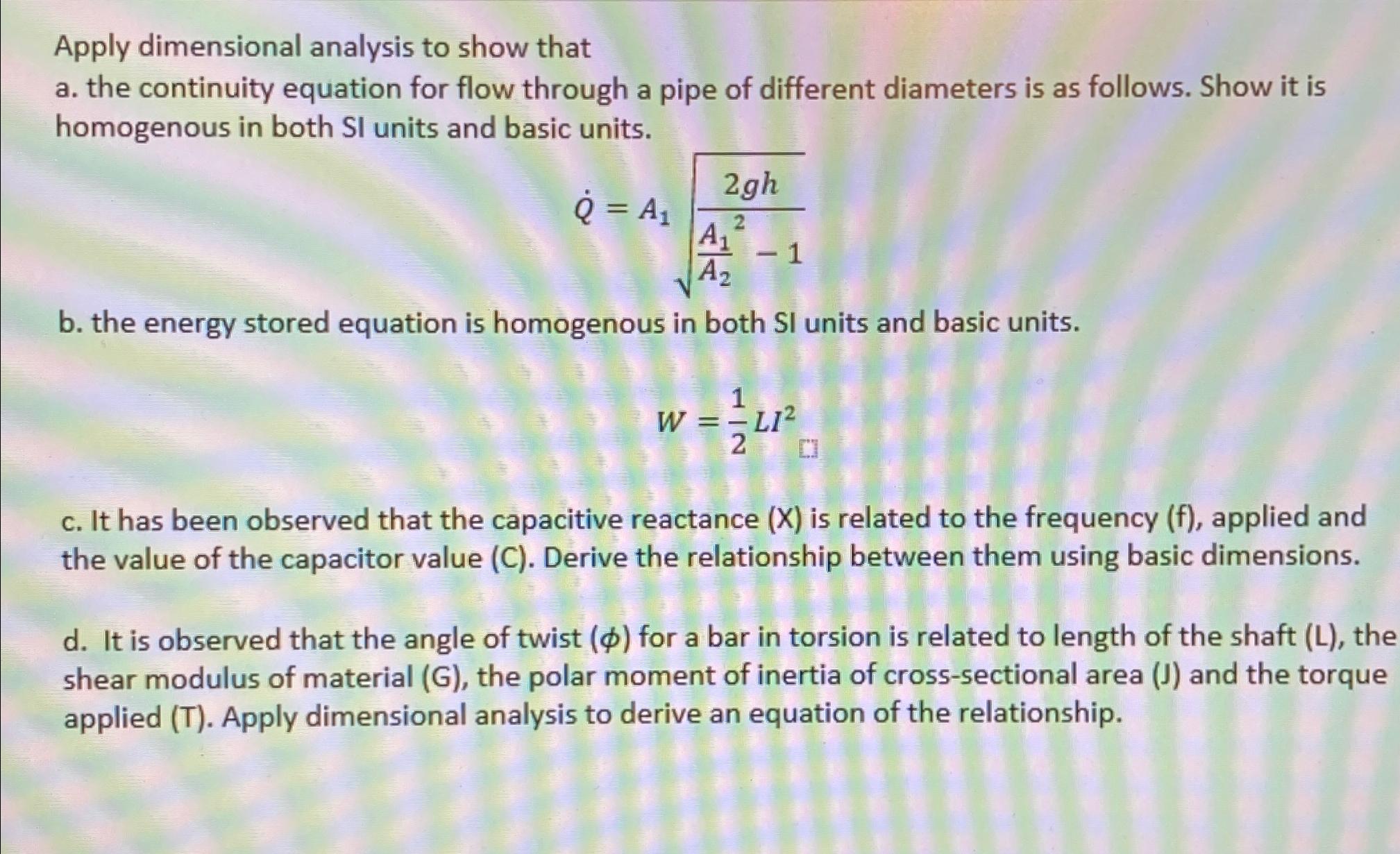 Solved Apply dimensional analysis to show thata. ﻿the | Chegg.com
