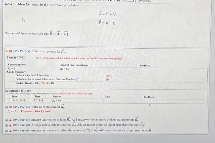 Solved (4\%) Problem 25: Consider the two vectors given | Chegg.com