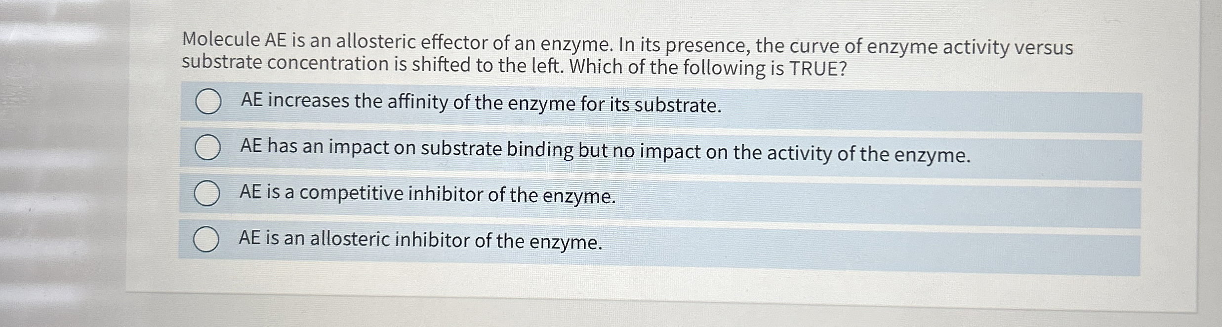 Solved Molecule AE is an allosteric effector of an enzyme. | Chegg.com