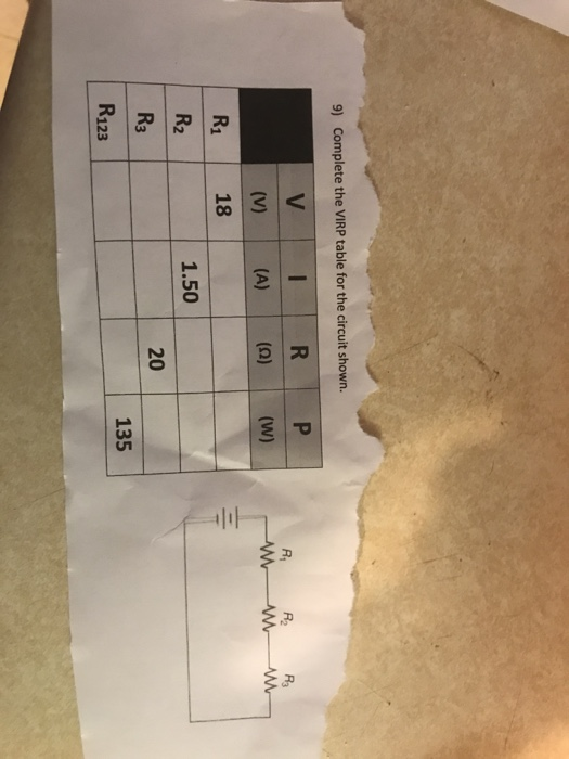 Solved 9) Complete the VIRP table for the circuit shown. v R | Chegg.com