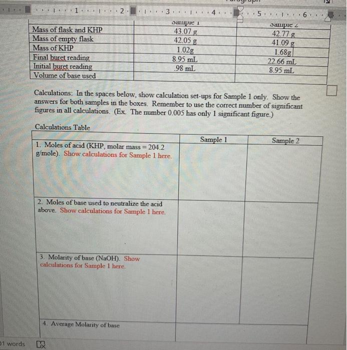 Solved 그 Mass of flask and KHP Mass of empty flask Mass of | Chegg.com