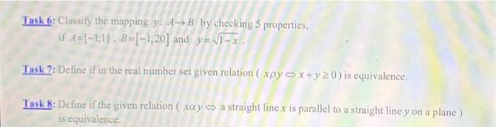 Solved Task 6: Classify the mapping y:A→B by checking 5 | Chegg.com
