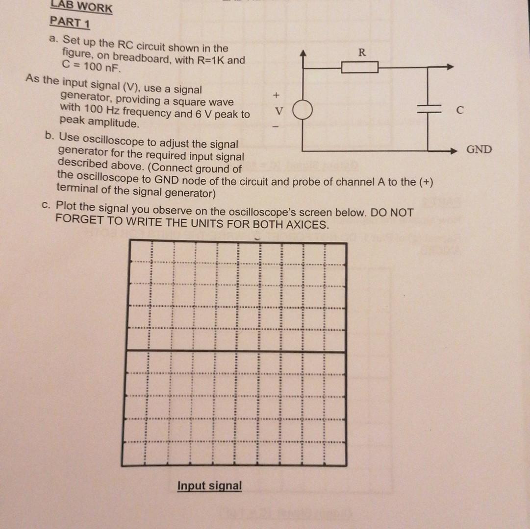 Solved LAB WORK PART 1 R + V U a. Set up the RC circuit | Chegg.com