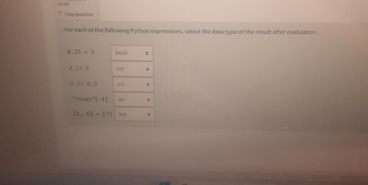 10.00Flag questionFor each of the following Python | Chegg.com
