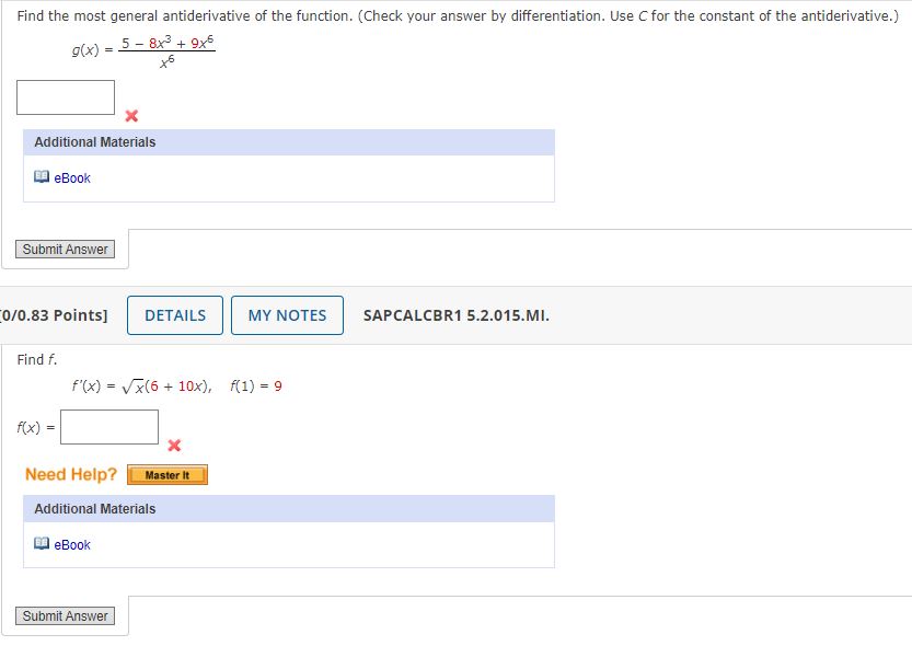 Solved Find the most general antiderivative of the function. | Chegg.com