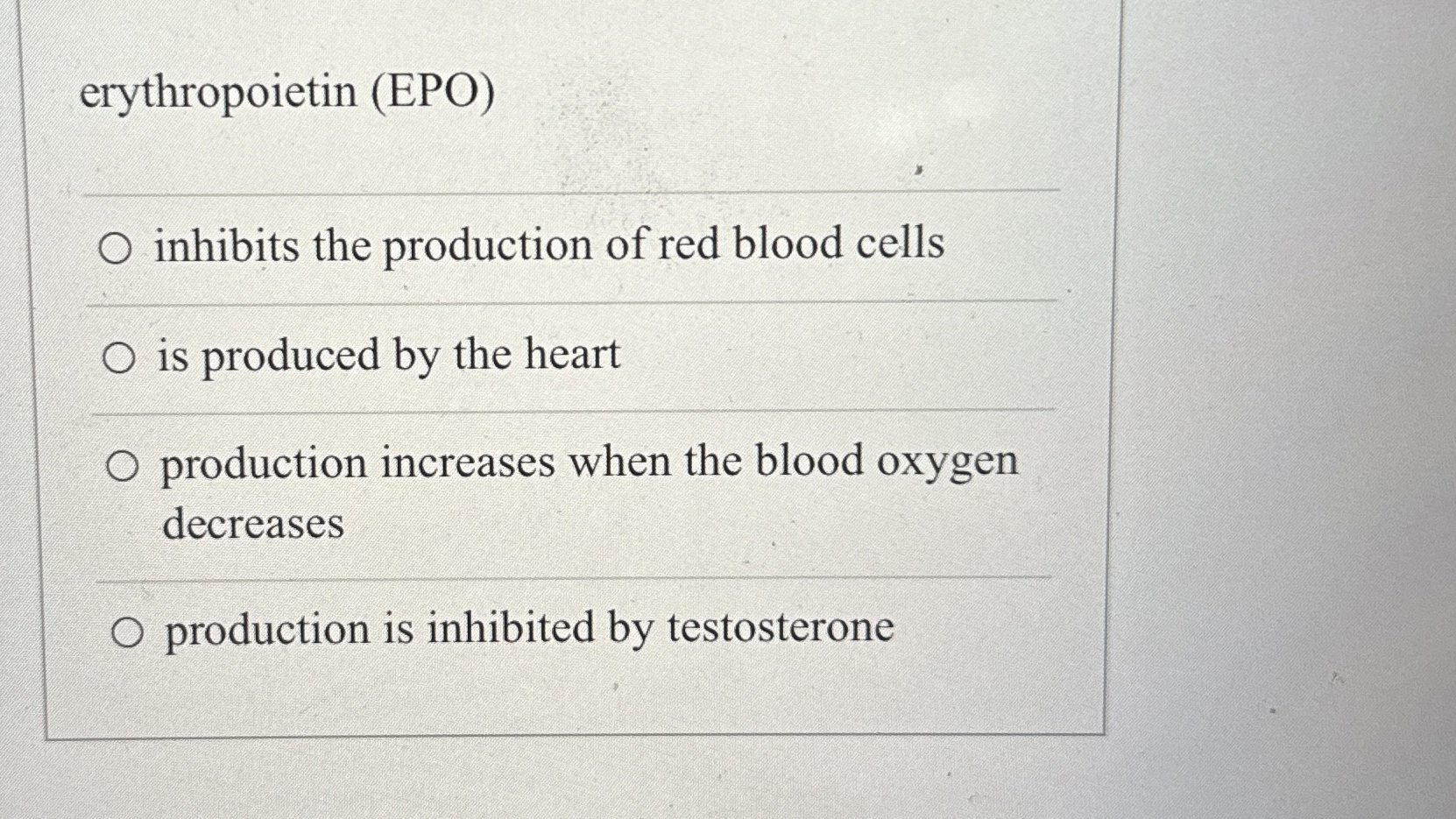 Solved erythropoietin (EPO)inhibits the production of red | Chegg.com