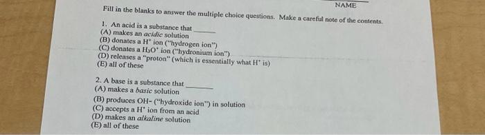 Solved Fill in the blanks to answer the multiple choice | Chegg.com