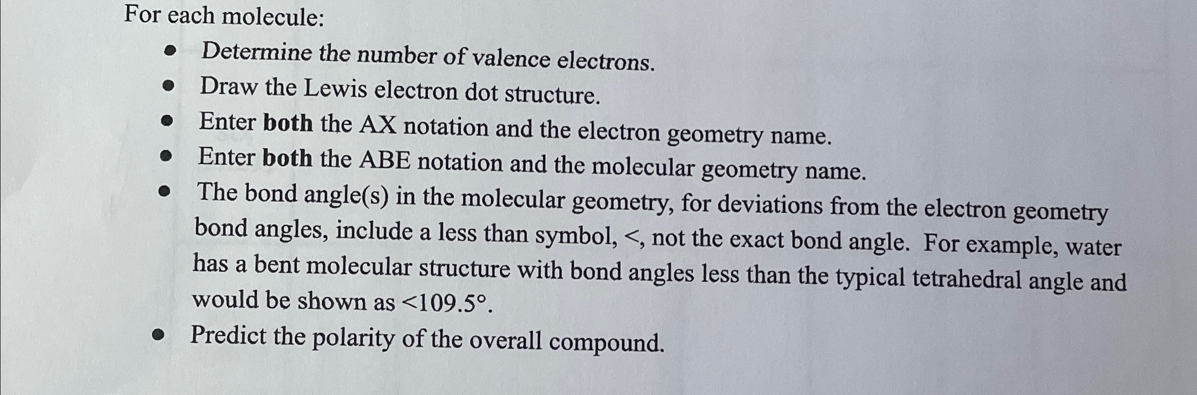 For each molecule:Determine the number of valence | Chegg.com
