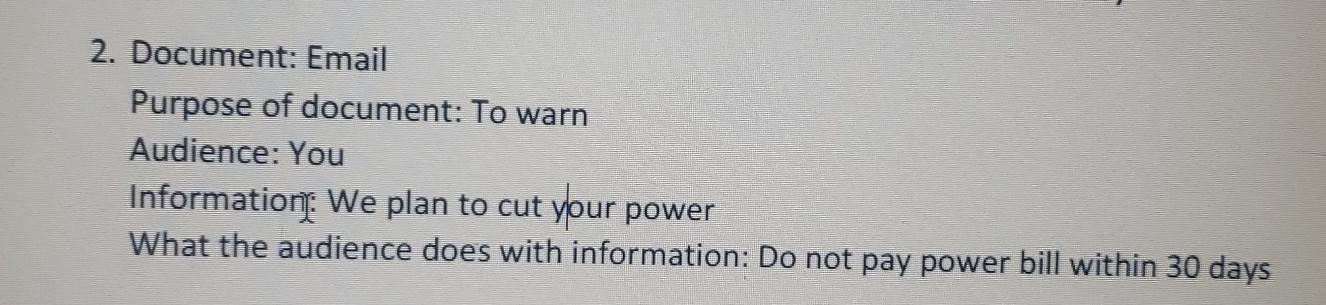 Solved Document: EmailPurpose of document: To warnAudience: | Chegg.com