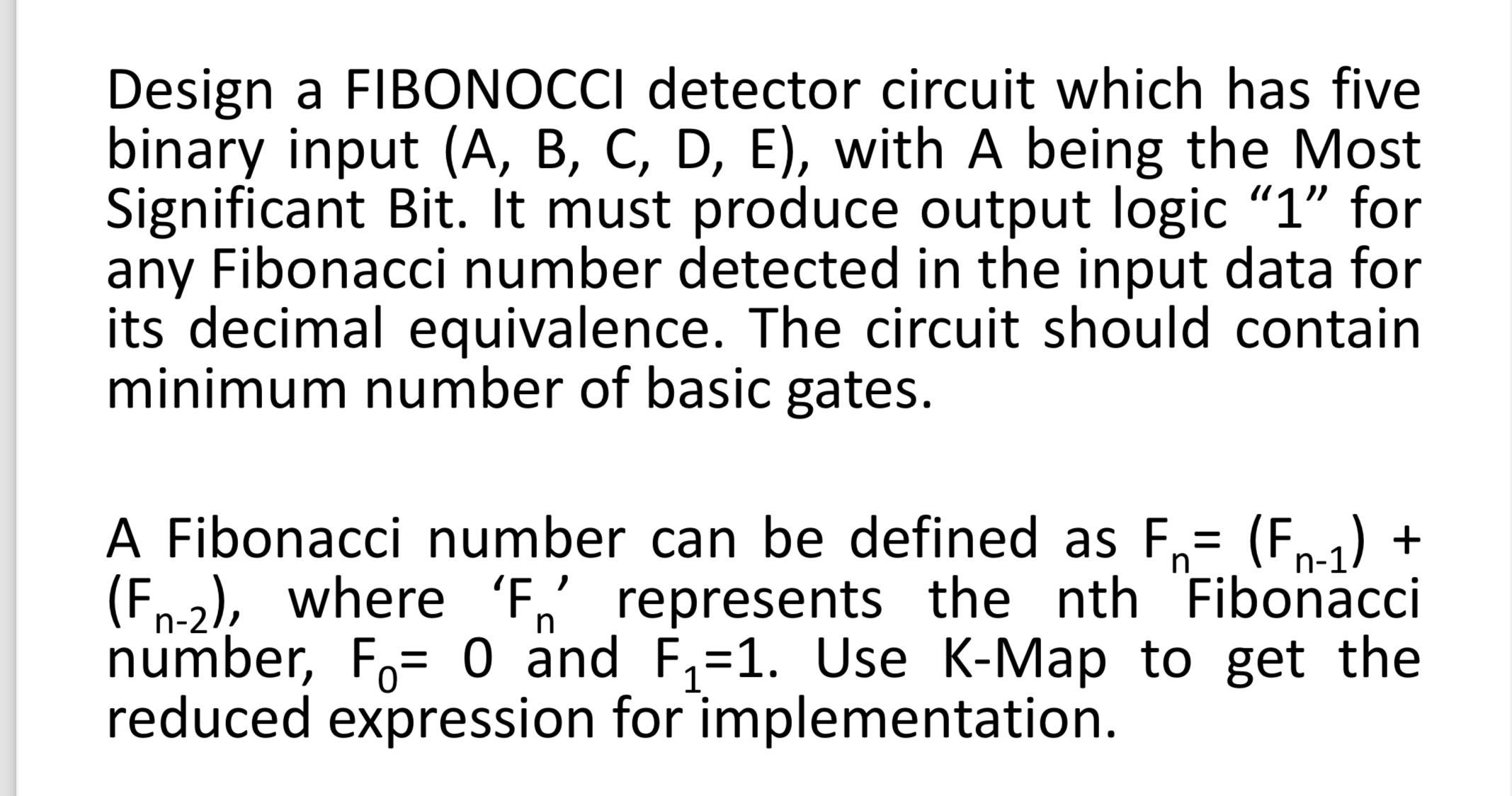 Design a FIBONOCCI detector circuit which has five | Chegg.com