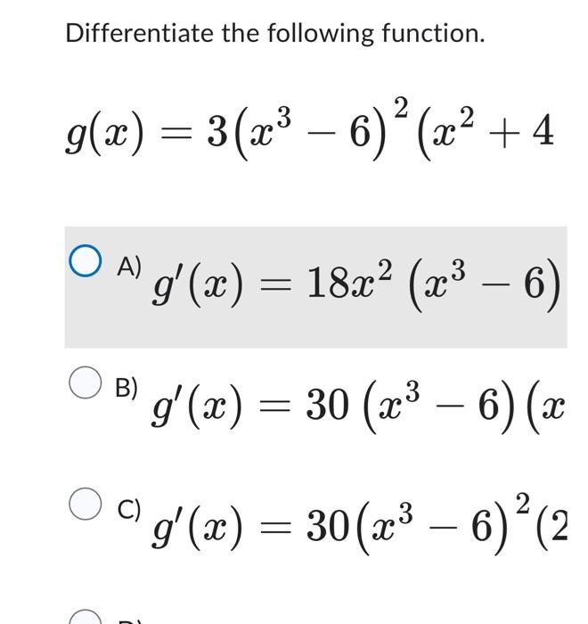 Solved Differentiate the following function. | Chegg.com