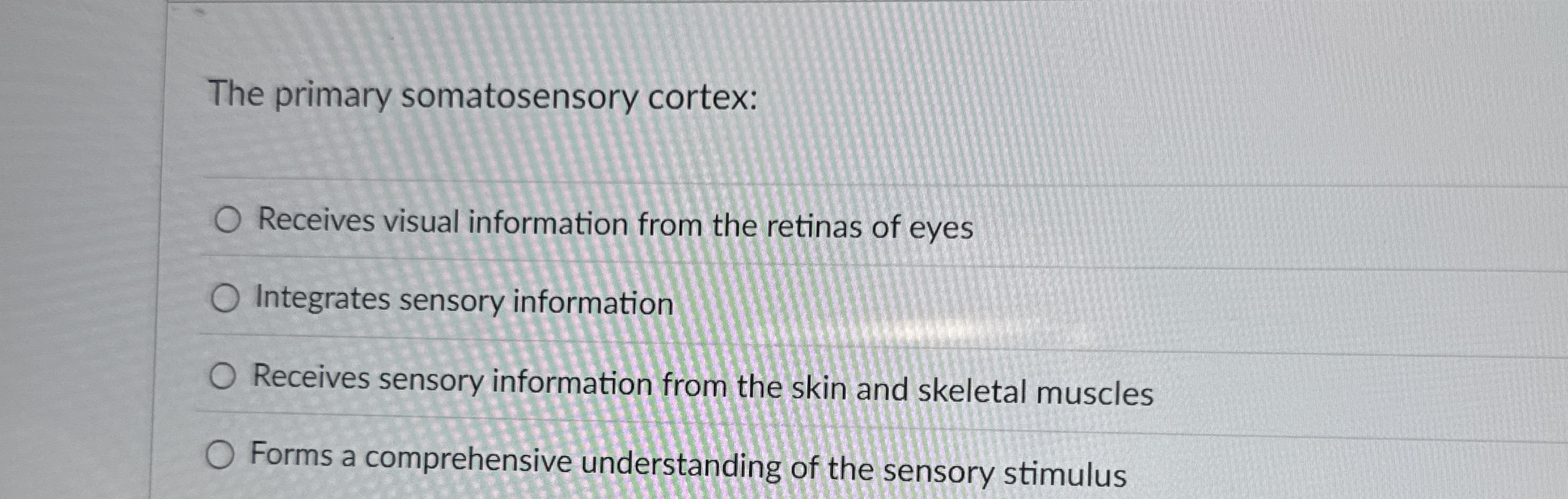 Solved The primary somatosensory cortex:Receives visual | Chegg.com