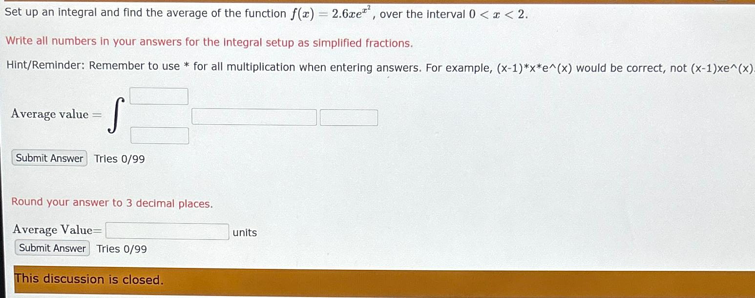 Solved Set up an integral and find the average of the | Chegg.com