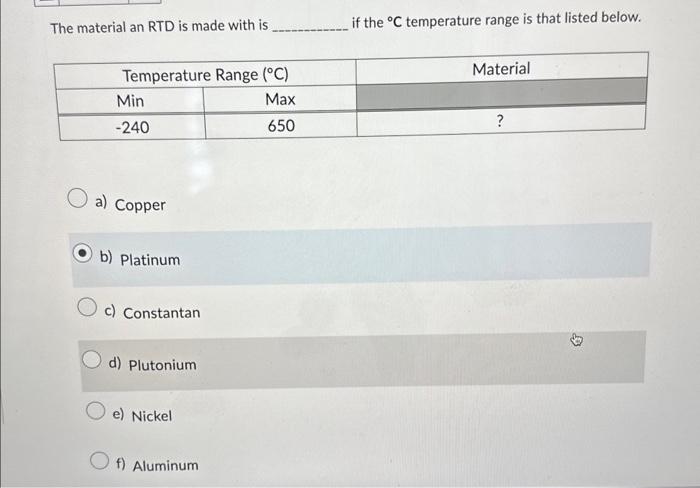 Solved The material an RTD is made with is if the ∘C | Chegg.com