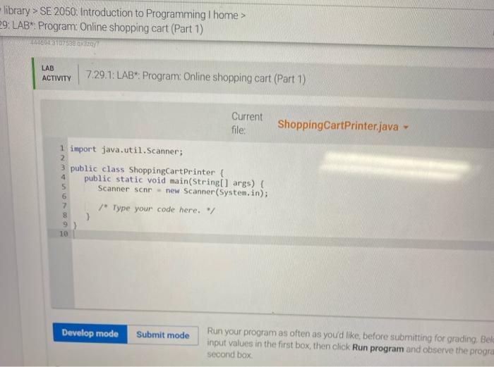 Solved 7.29 LAB*: Program: Online shopping cart (Part 1) | Chegg.com