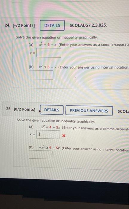 Solved 24. (-/2 Points) DETAILS SCOLALG7 2.3.025. Solve the | Chegg.com
