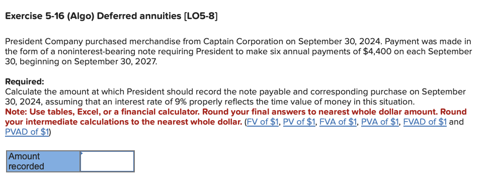 Solved Exercise 5-16 (Algo) ﻿Deferred annuities | Chegg.com
