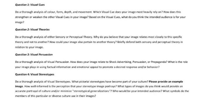 Question 1: Visual Cues Do a thorough analysis of | Chegg.com